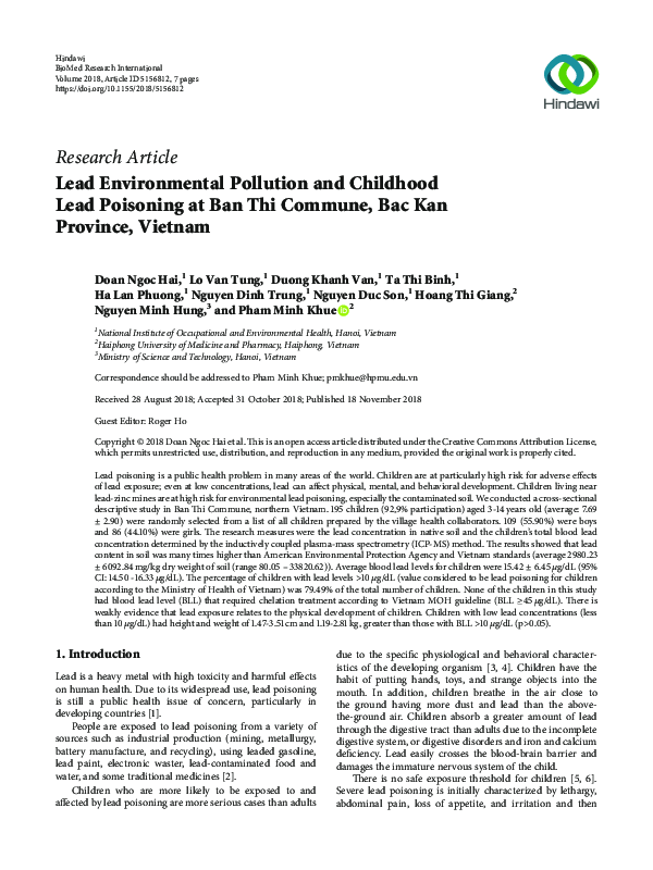 (PDF) Lead Environmental Pollution and Childhood Lead Poisoning at Ban ...