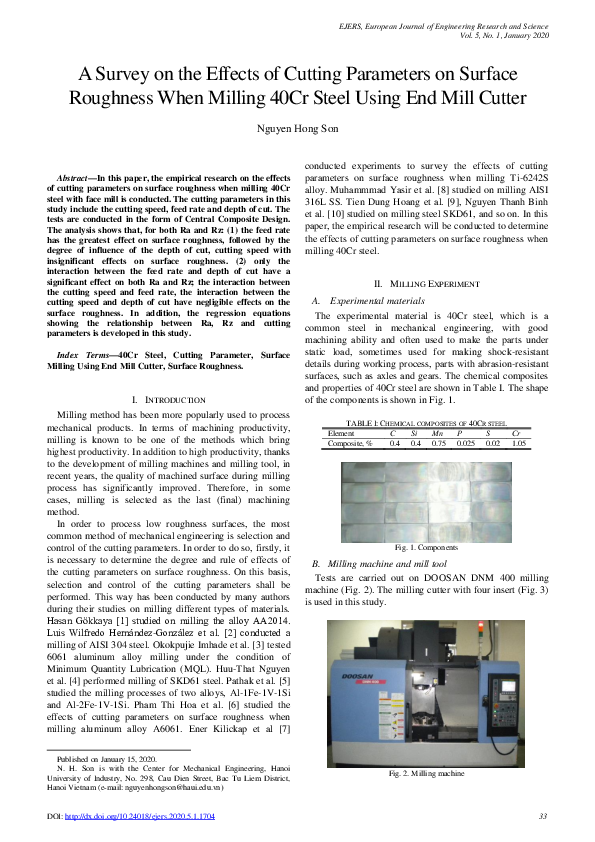 Pdf A Survey On The Effects Of Cutting Parameters On Surface