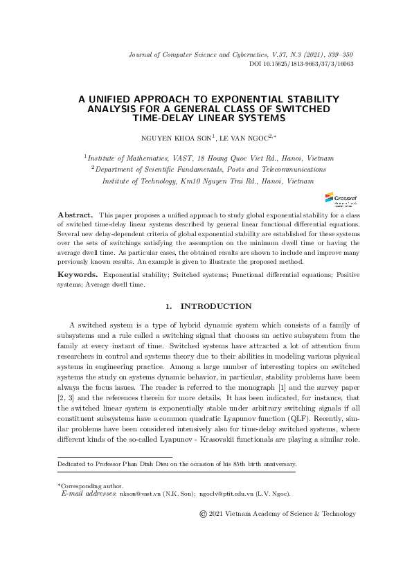 (PDF) A Unified Approach to Exponential Stability Analysis for a General Class of Switched Time ...