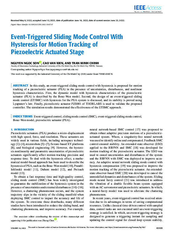 (PDF) Event-Triggered Sliding Mode Control With Hysteresis for Motion Tracking of Piezoelectric ...