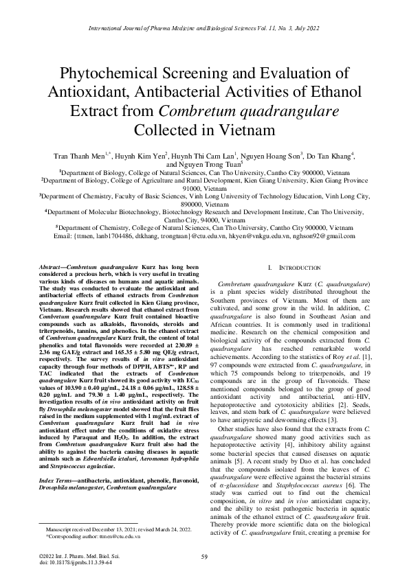 (PDF) Phytochemical Screening and Evaluation of Antioxidant, Antibacterial Activities of Ethanol ...