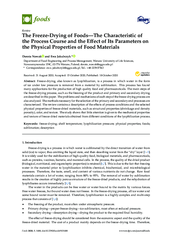 (PDF) The Freeze-Drying of Foods—The Characteristic of the Process Course and the Effect of Its ...