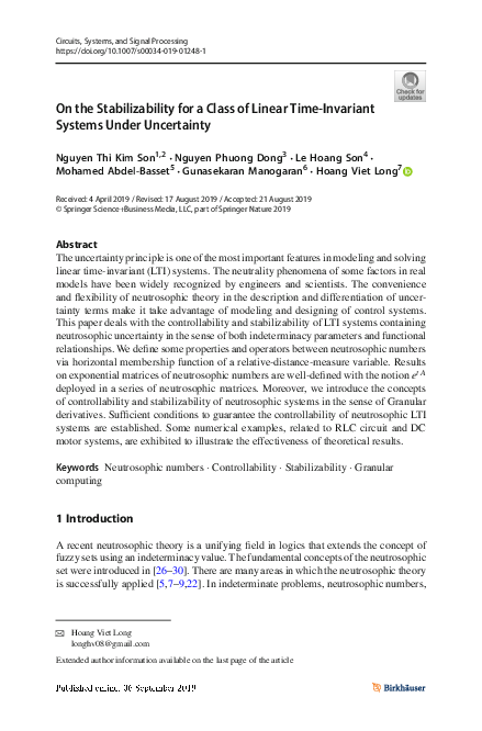 (PDF) On the Stabilizability for a Class of Linear Time-Invariant Systems Under Uncertainty