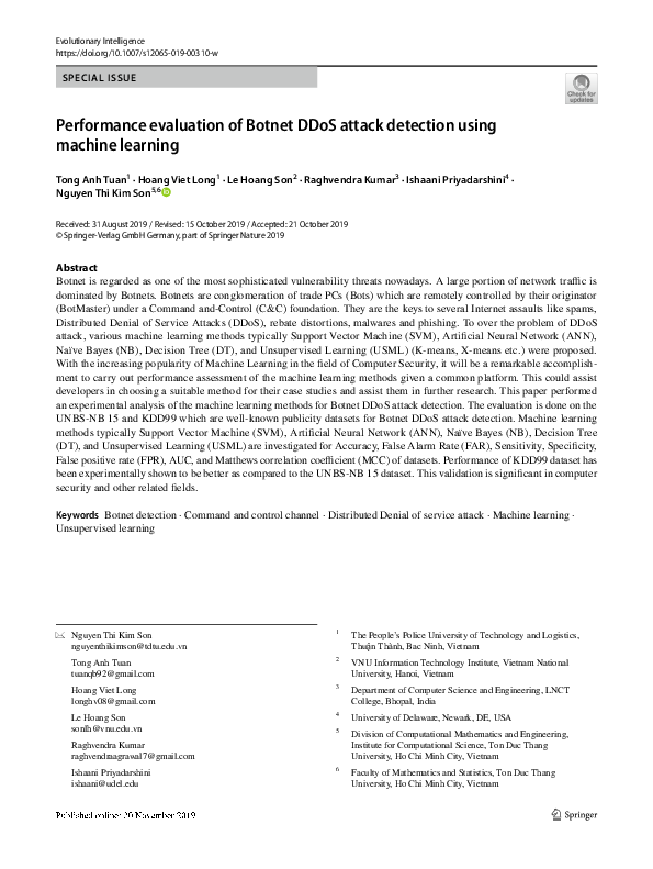 Pdf Performance Evaluation Of Botnet Ddos Attack Detection Using