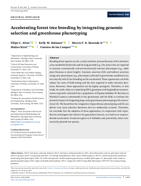 (PDF) Accelerating forest tree breeding by integrating genomic selection and greenhouse phenotyping