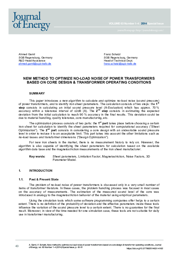 (PDF) New method to optimize no-load noise of power transformers based on core design ...