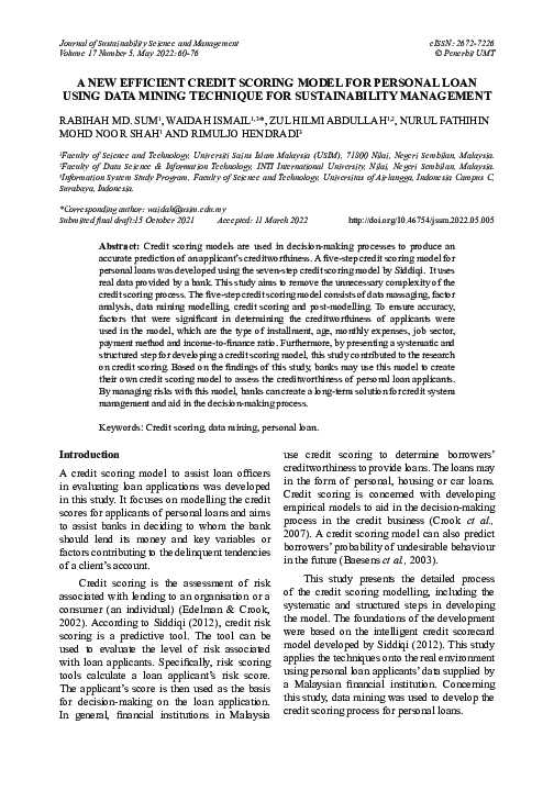 Pdf A New Efficient Credit Scoring Model For Personal Loan Using Data Mining Technique For 2134