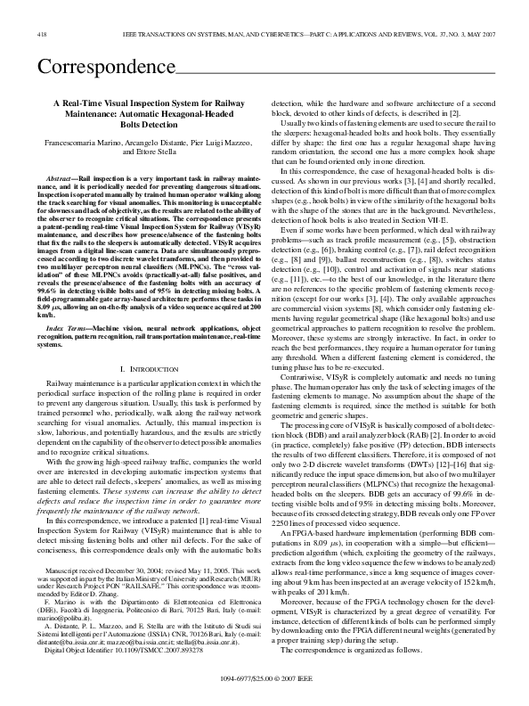 Pdf A Real Time Visual Inspection System For Railway Maintenance Automatic Hexagonal Headed