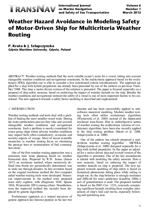 (PDF) Weather Hazard Avoidance in Modeling Safety of Motor-driven Ship ...