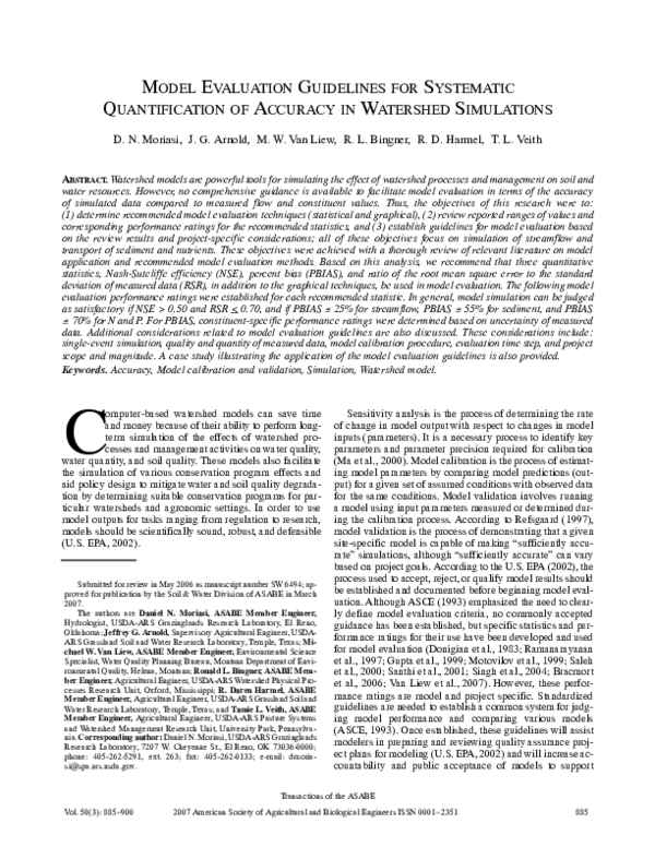 (PDF) Model Evaluation Guidelines for Systematic Quantification of Accuracy in Watershed Simulations