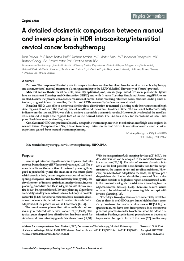 (PDF) A detailed dosimetric comparison between manual and inverse plans ...