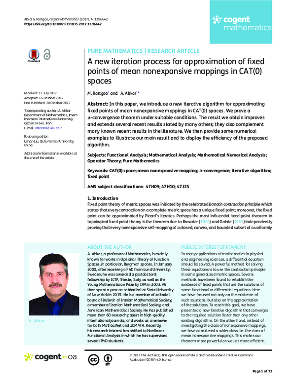(PDF) A new iteration process for approximation of fixed points of mean nonexpansive mappings in ...