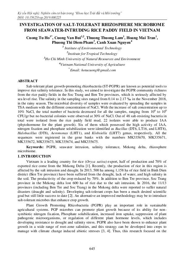 (PDF) Investigation of Salt-Tolerant Rhizosphere Microbiome from ...