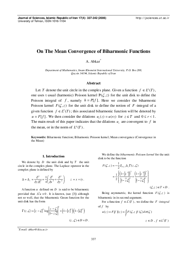 (PDF) On the mean convergence of biharmonic functions
