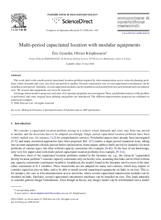Pdf Multi Period Capacitated Location With Modular Equipments Eric Gourdin 