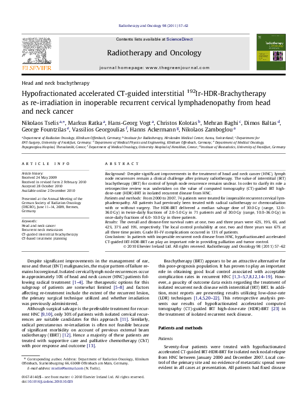 (PDF) Hypofractionated accelerated CT-guided interstitial 192Ir-HDR ...