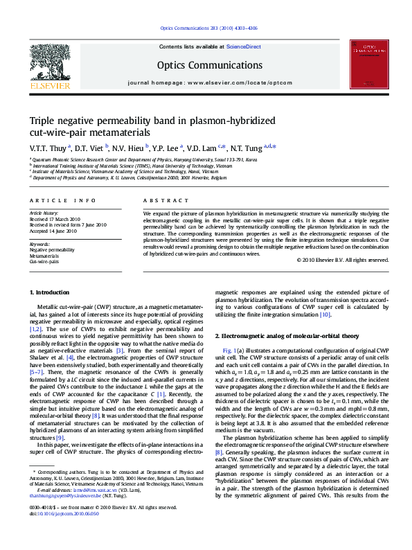 (PDF) Triple negative permeability band in plasmon-hybridized cut-wire-pair metamaterials