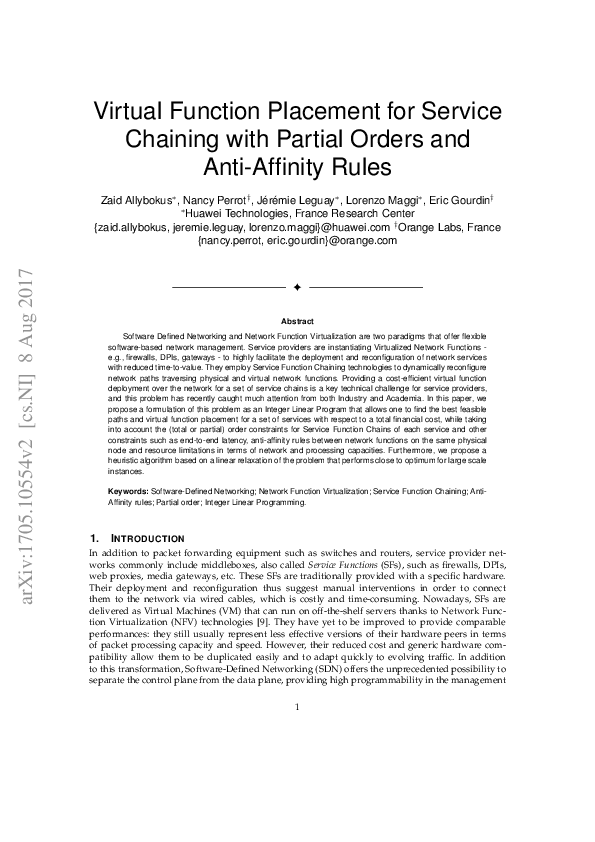 Virtual Function Placement For Service Chaining With Partial Orders And Anti Affinity Rules