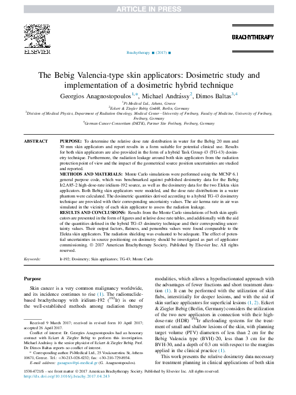 (PDF) The Bebig Valencia-type skin applicators: Dosimetric study and ...