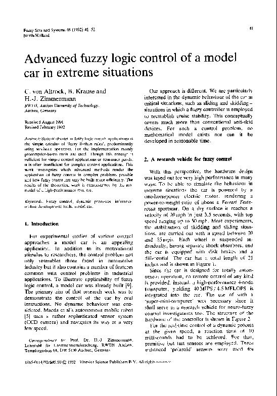 (PDF) Advanced fuzzy logic control of a model car in extreme situations
