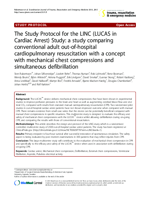 (PDF) The Study Protocol for the LINC (LUCAS in Cardiac Arrest) Study ...