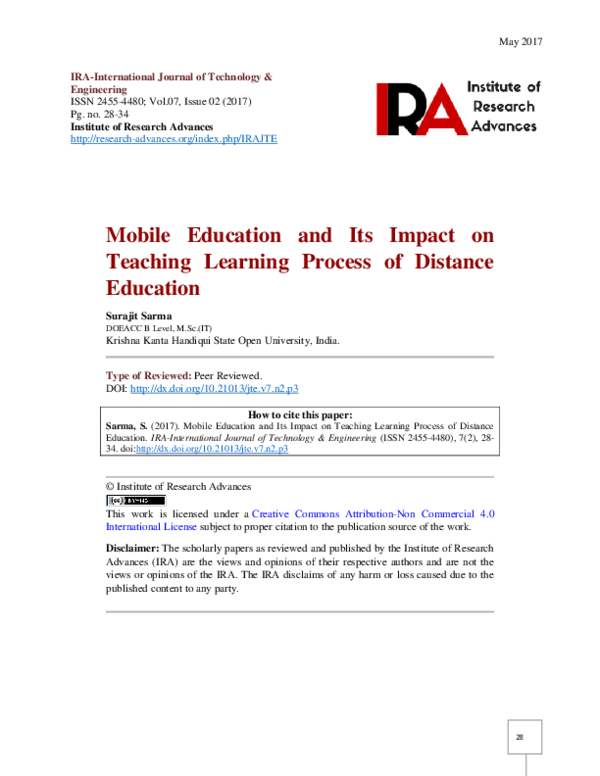 (PDF) Mobile Education and Its Impact on Teaching Learning Process of ...