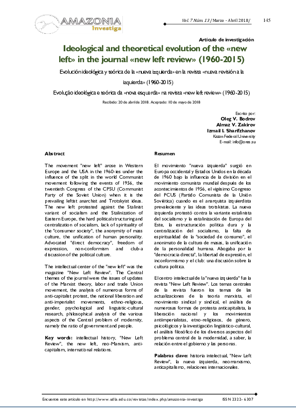 (PDF) Ideological and Theoretical Evolution of the “New Left” in the ...
