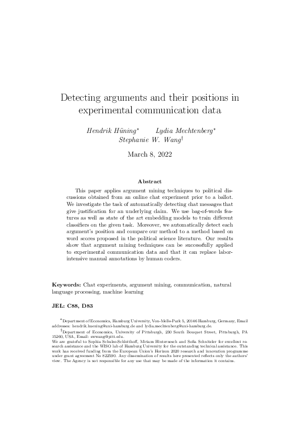 (PDF) Detecting Arguments and Their Positions in Experimental ...
