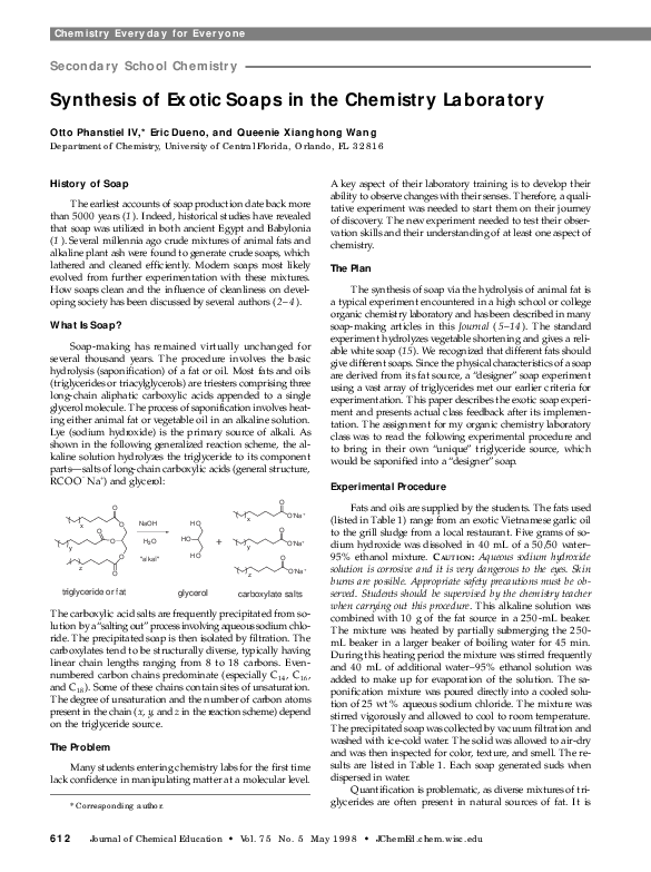 (PDF) Synthesis of Exotic Soaps in the Chemistry Laboratory