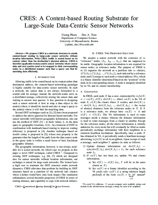 Pdf Cres A Content Based Routing Substrate For Large Scale Data Centric Sensor Networks