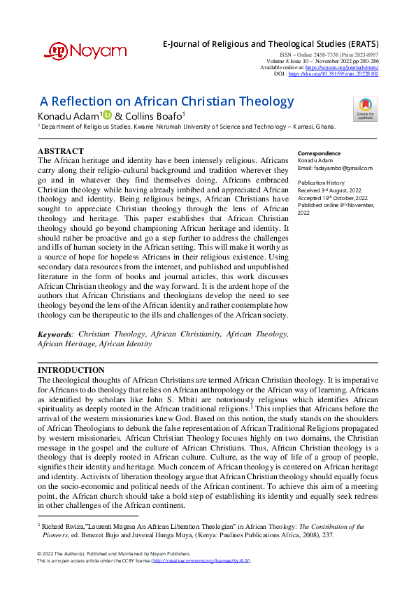 (PDF) A Reflection on African Christian Theology