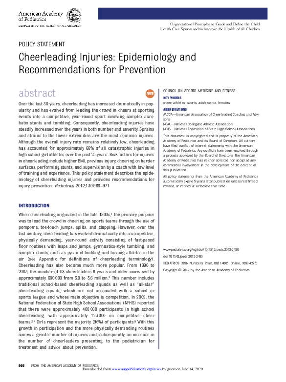 (PDF) Cheerleading Injuries: Epidemiology and Recommendations for ...