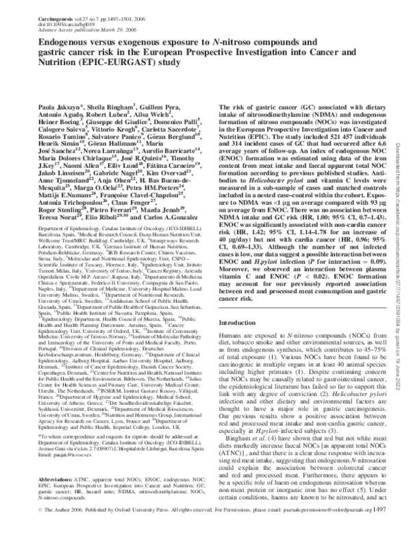 (PDF) Endogenous versus exogenous exposure to N -nitroso compounds and ...