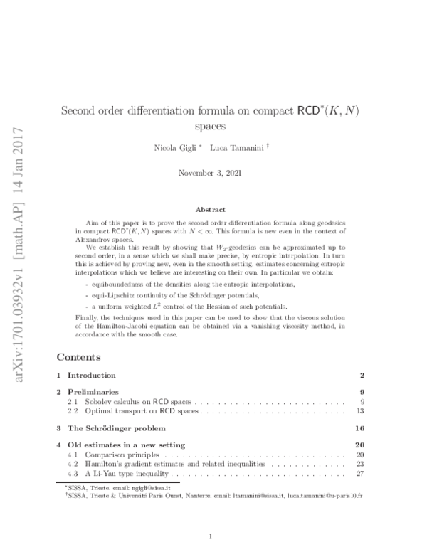 (PDF) Second order differentiation formula on compact $RCD^*(K,N)$ spaces | Nicola Gigli ...