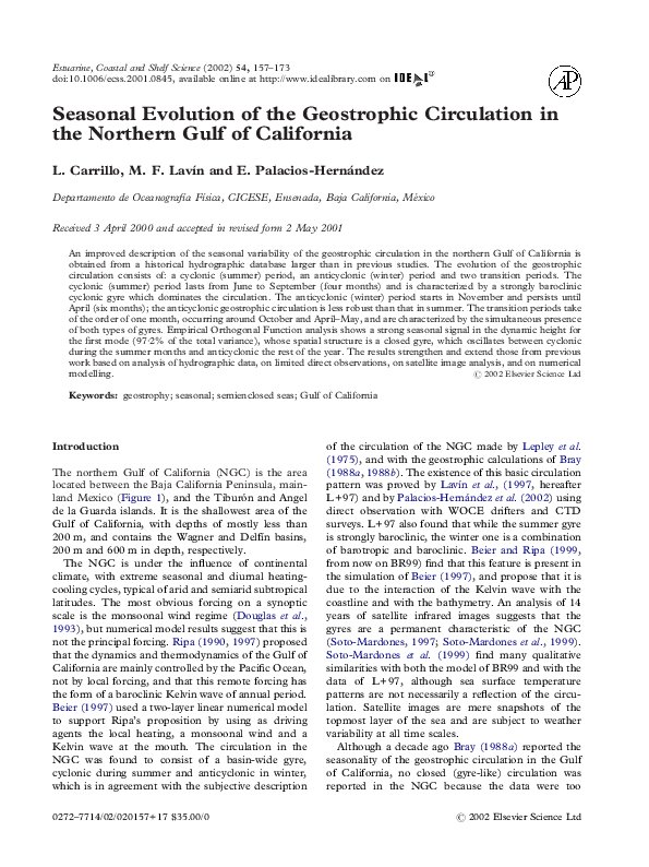 (PDF) Seasonal Evolution of the Geostrophic Circulation in the Northern ...