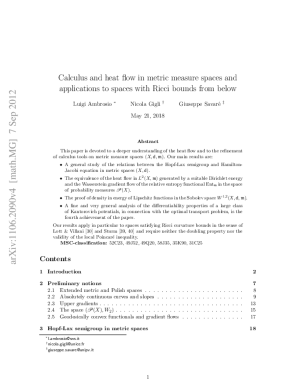 Pdf Calculus And Heat Flow In Metric Measure Spaces And Applications To Spaces With Ricci