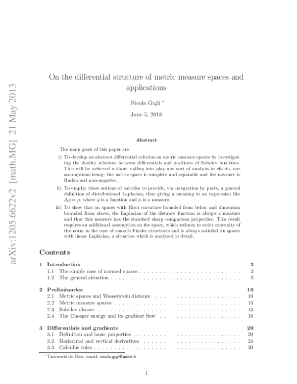 Pdf On The Differential Structure Of Metric Measure Spaces And Applications