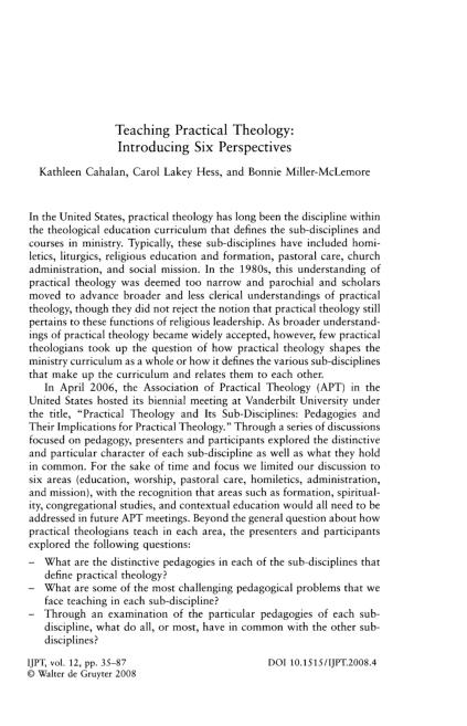 (PDF) Teaching Practical Theology: Introducing Six Perspectives