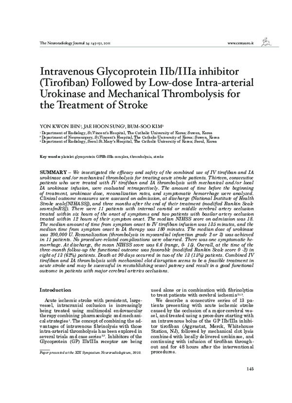 (PDF) Intravenous Glycoprotein IIb/IIIa inhibitor (Tirofiban) Followed ...