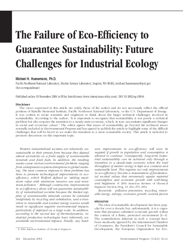 (PDF) The failure of eco-efficiency to guarantee sustainability: Future ...