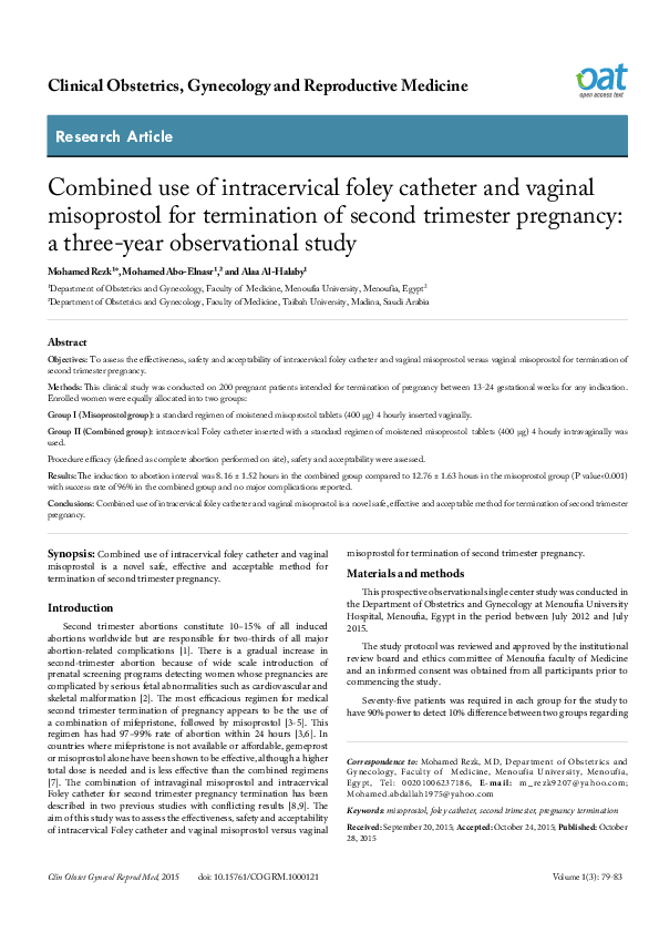 (PDF) Combined use of intracervical foley catheter and vaginal ...