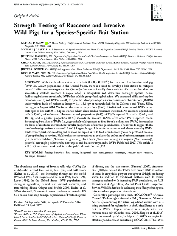 (PDF) Strength testing of raccoons and invasive wild pigs for a species ...