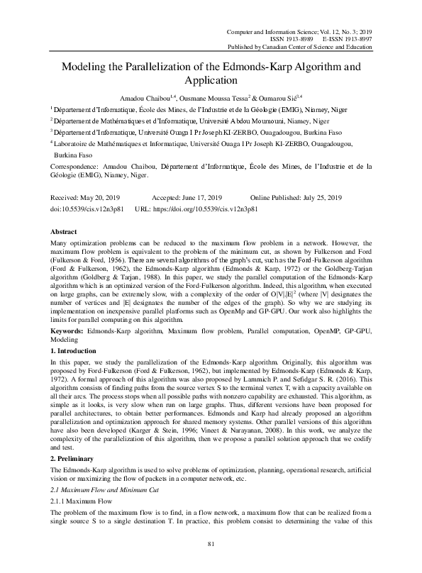 Pdf Modeling The Parallelization Of The Edmonds Karp Algorithm And