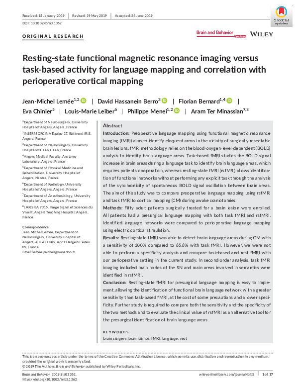 (PDF) Resting-state functional magnetic resonance imaging in a ...