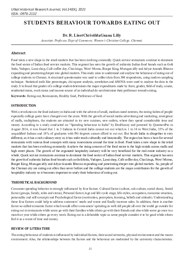 (PDF) Students behaviour towards eating out