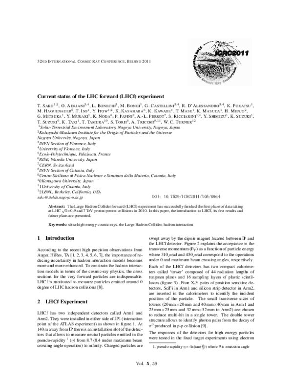 (PDF) Current status of the LHC forward (LHCf) experiment