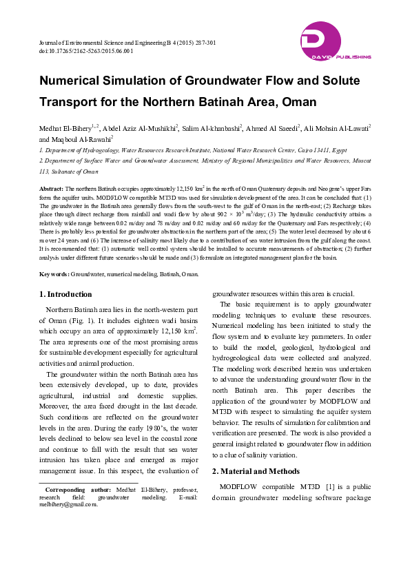 (PDF) Numerical Simulation of Groundwater Flow and Solute Transport for ...