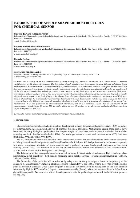 (PDF) Fabrication of Needle Shape Microstructures for Chemical Sensor