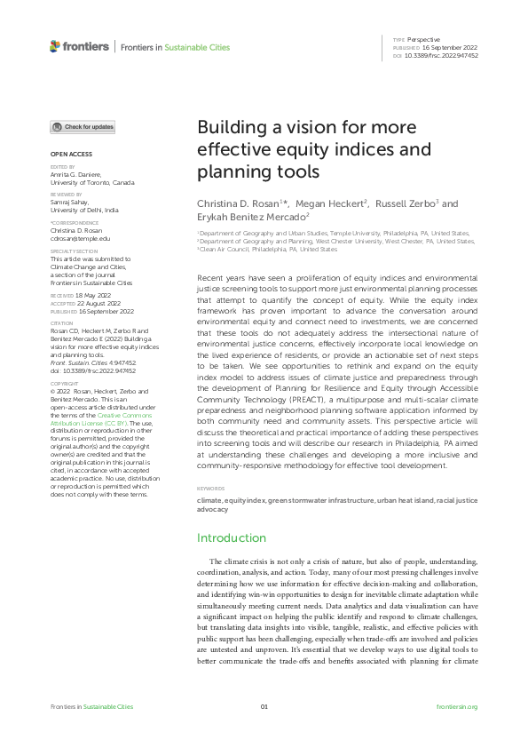 (PDF) Building a vision for more effective equity indices and planning ...