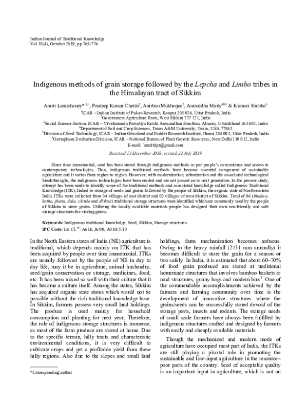(PDF) Indigenous methods of grain storage followed by the Lepcha and ...
